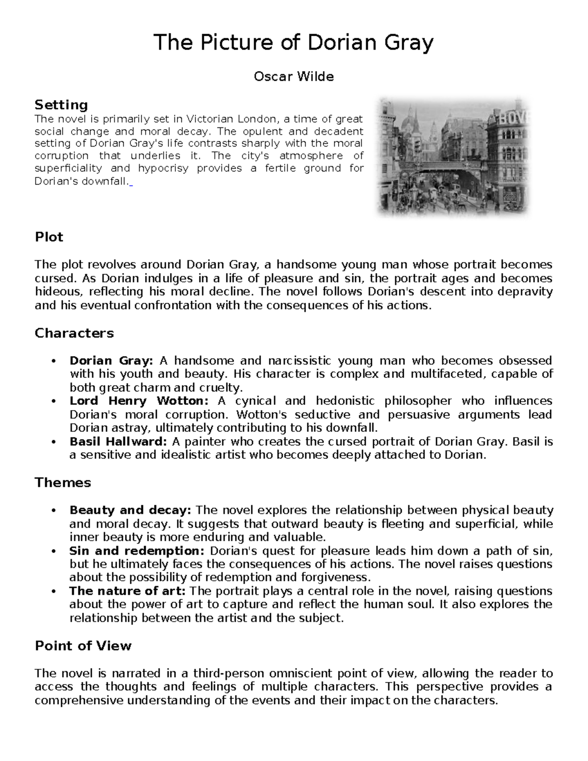 OSD 101: Lecture Notes on The Picture of Dorian Gray Analysis - Studocu