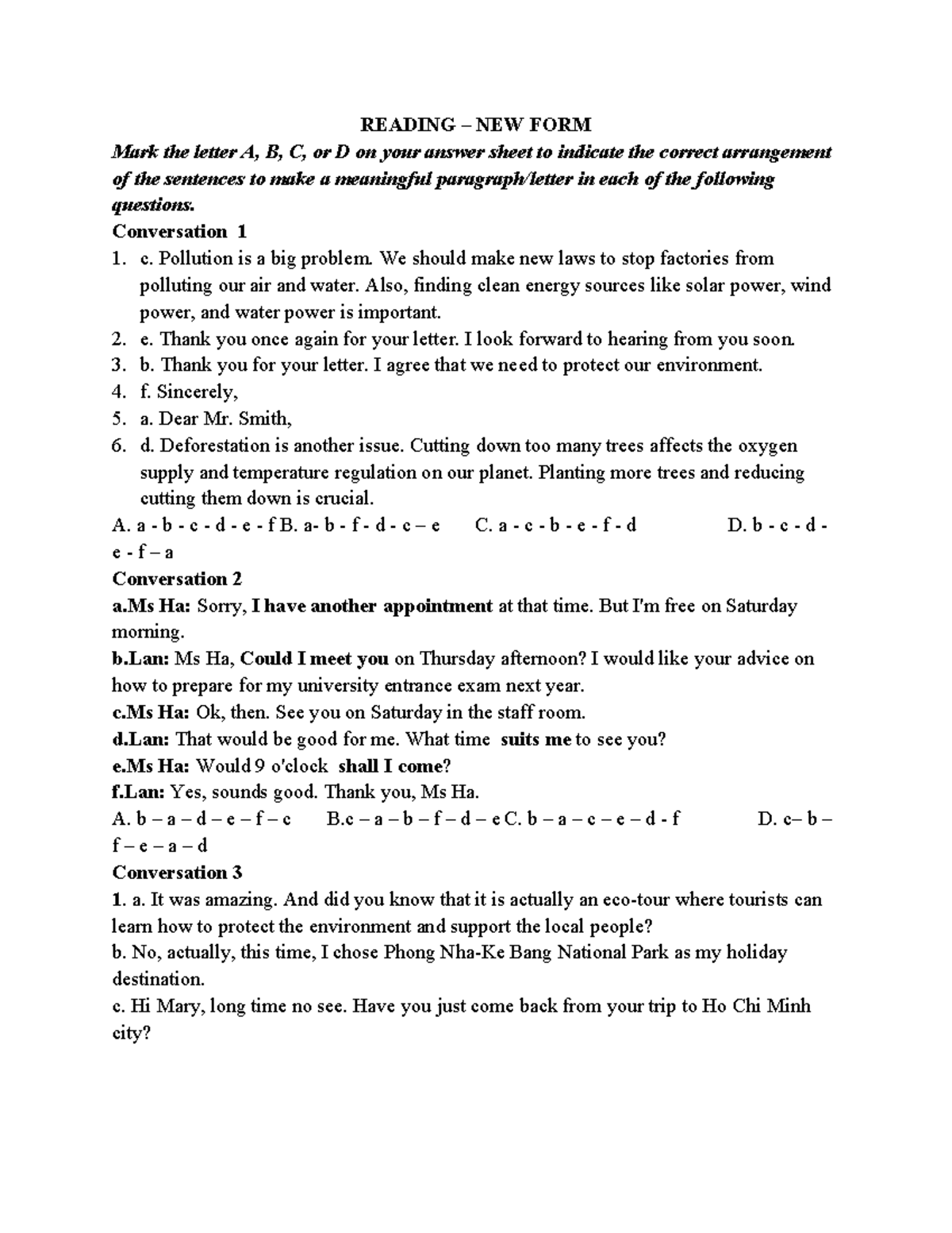 Reading Exercise - HK2 - G10 - Sentence Arrangement and Letter Writing ...