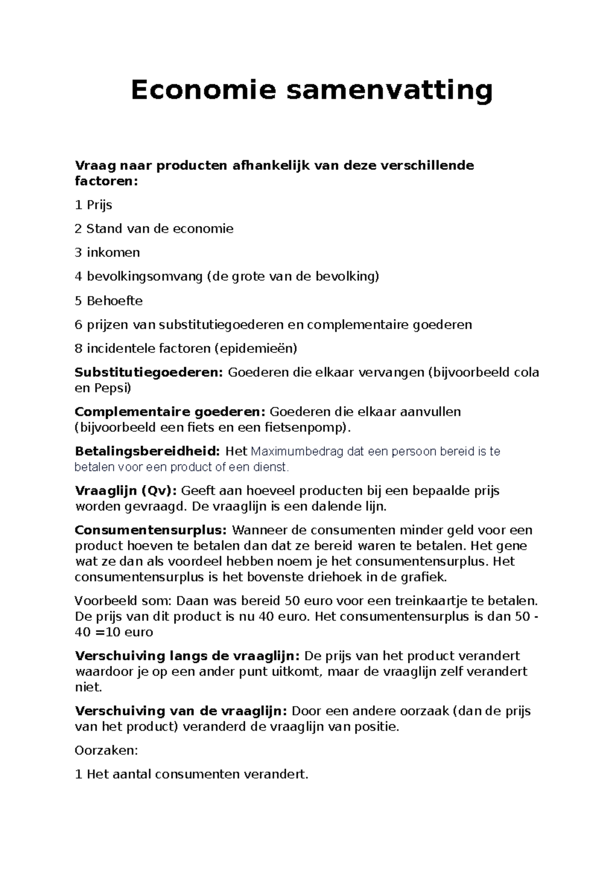 Economie Samenvatting: Vraag en Aanbod Concepten en Mechanismen ...