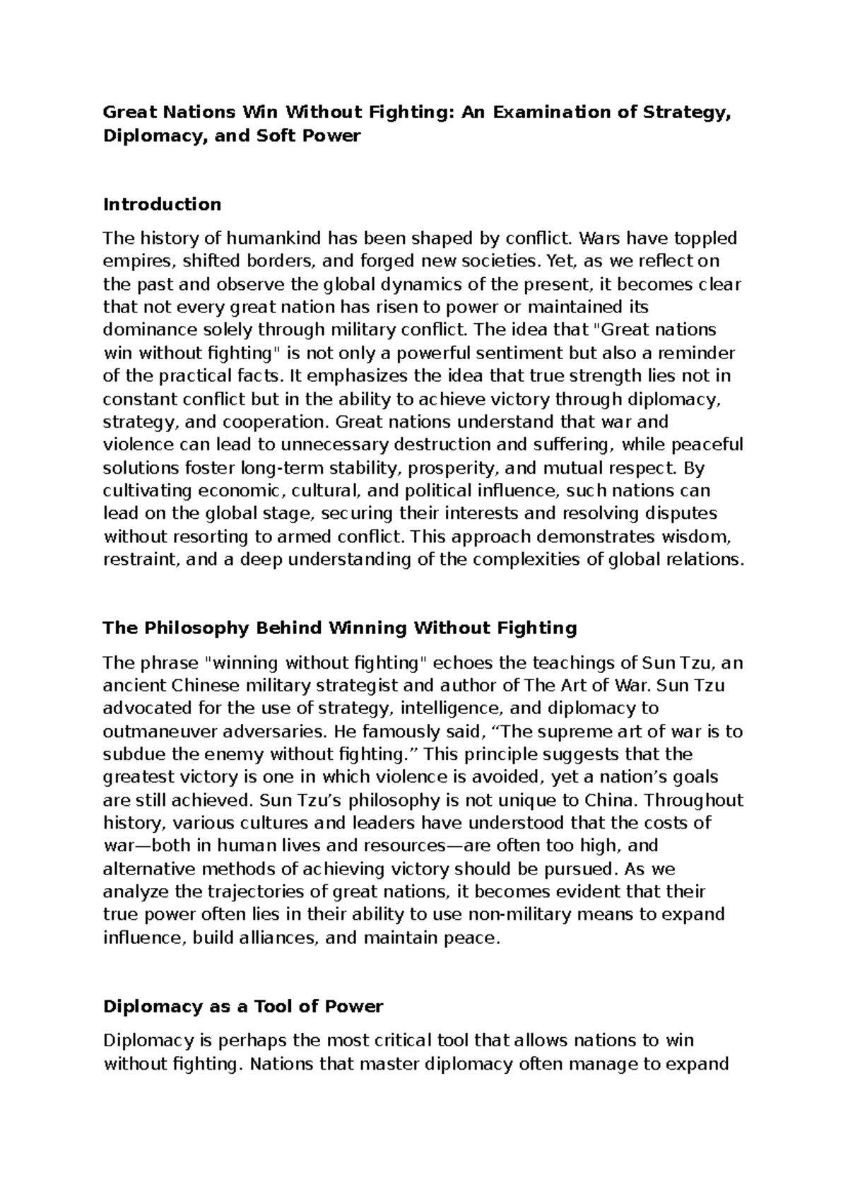 Great Nations Win Without Fighting: Strategy & Diplomacy Analysis - Studocu