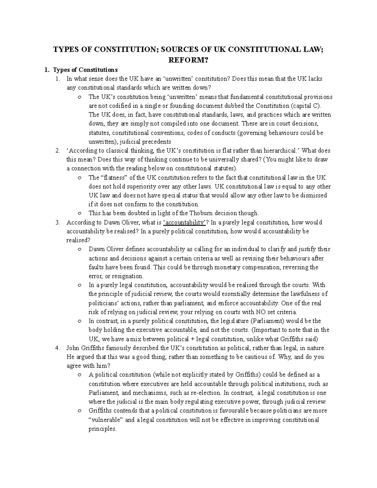 UK Constitutional Reform: Types, Accountability, and Conventions ...