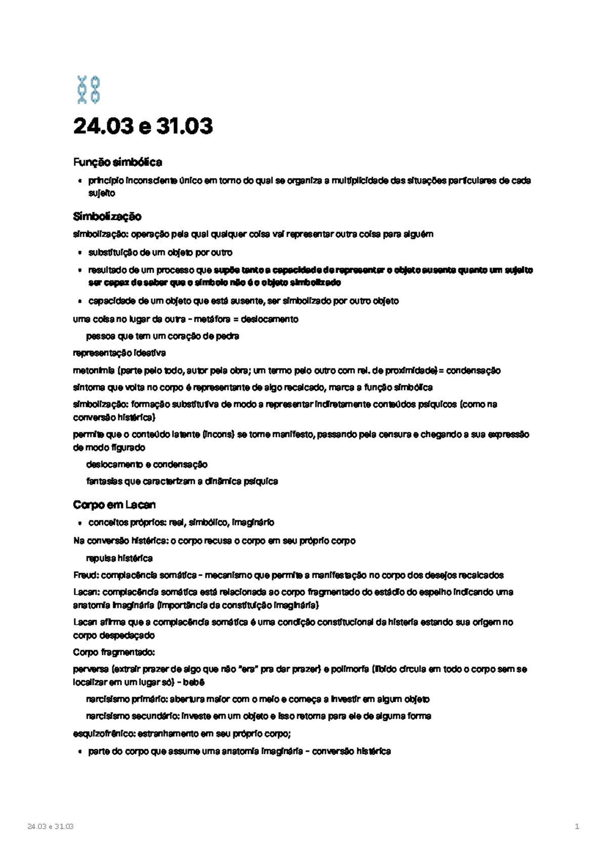 Aula 2 e 3 - Anotações sobre Psicossomática na Psicanálise - Studocu