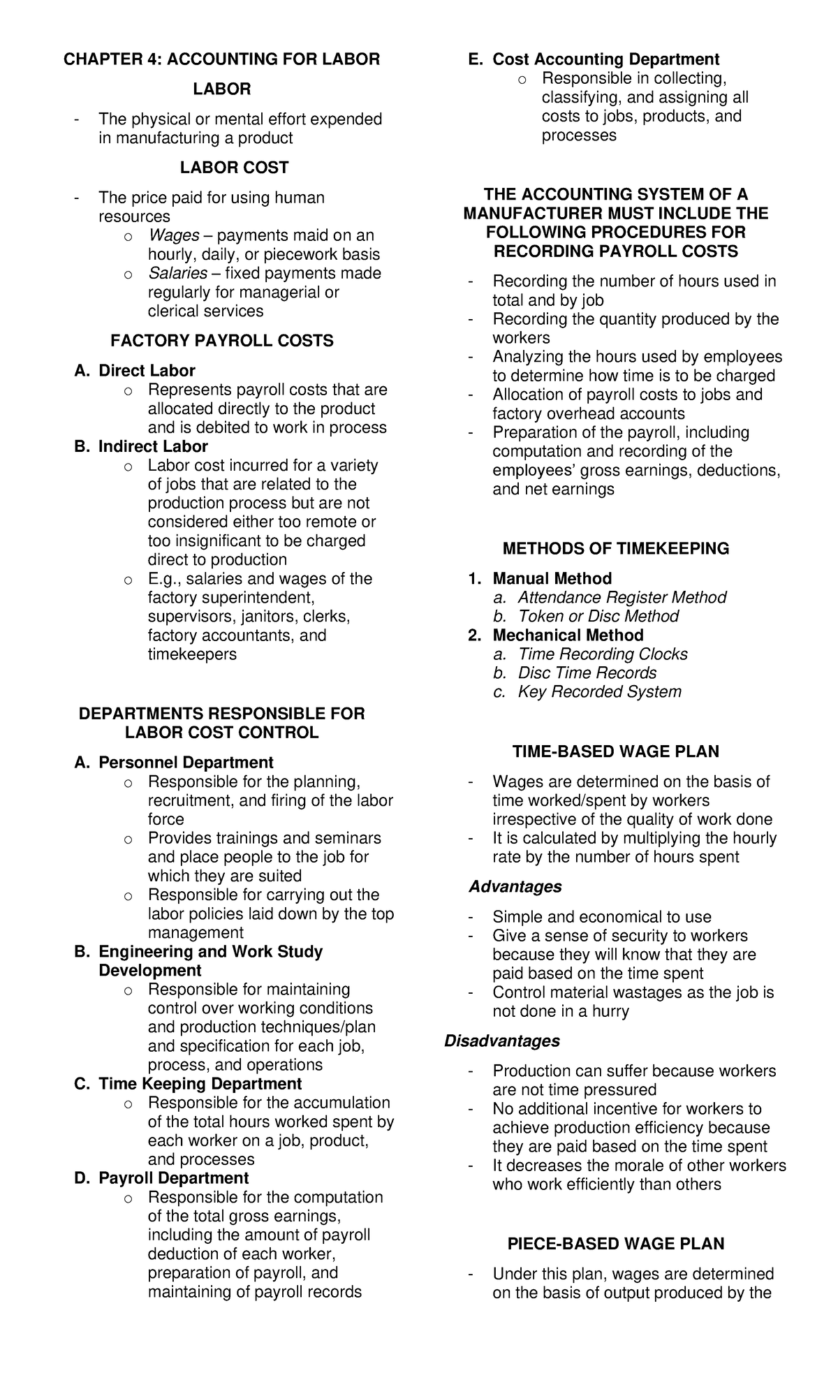 Chapter 4 - Accounting for Labor Costs - CHAPTER 4: ACCOUNTING FOR ...