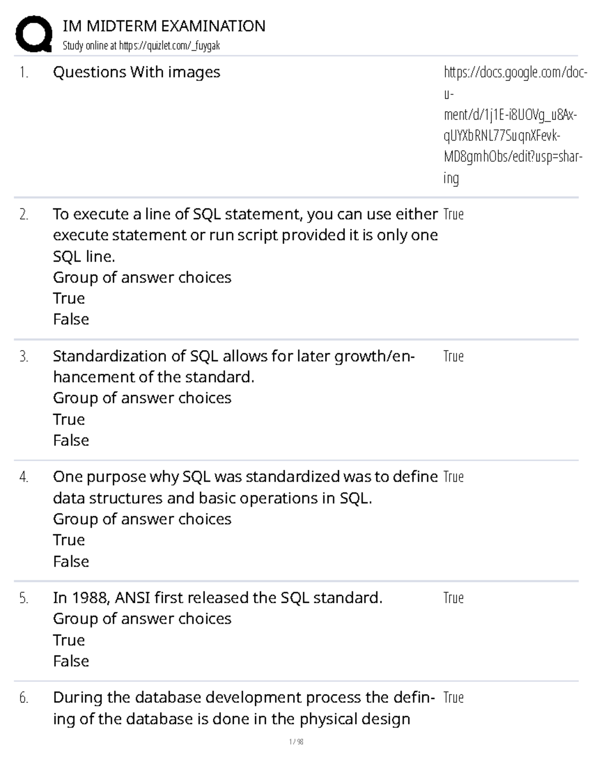 CCS0021 MIDTERM REVIEW: SQL Concepts and Questions - Studocu