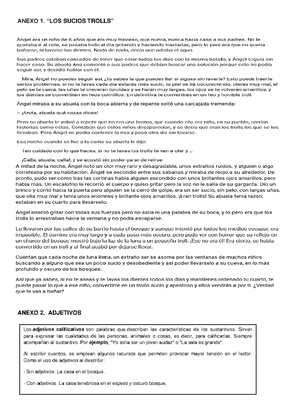 Semana 06-10 Diciembre: Adjetivos y Elementos de Cuentos en Español ...