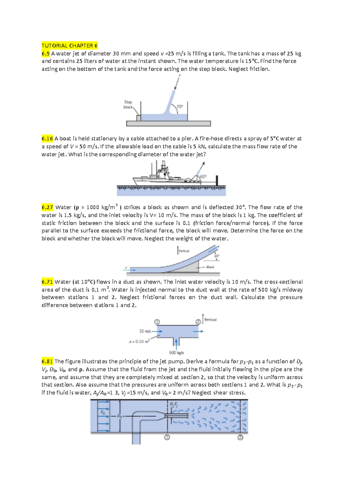 Tutorial 6-1: Water Jet Dynamics and Force Calculations - Studocu