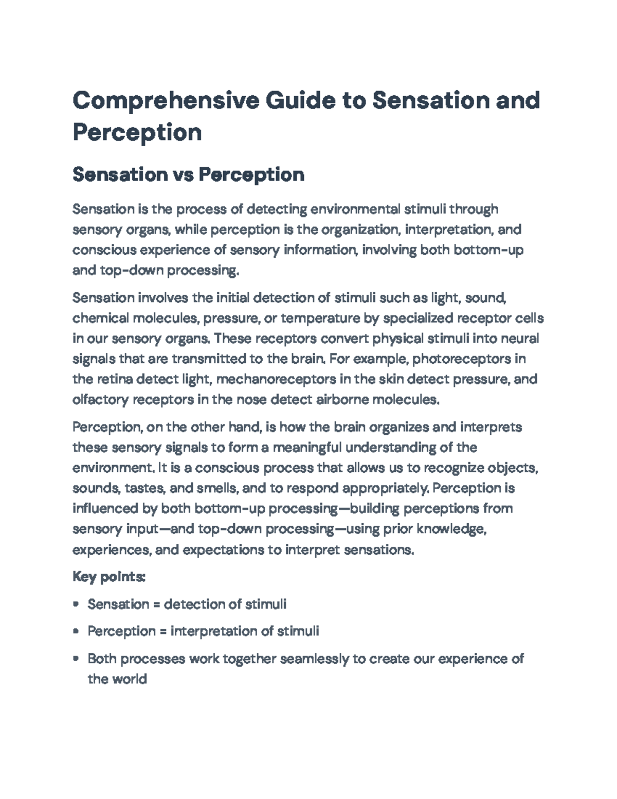 Sensation and Perception: A Comprehensive Overview (PSY 101) - Studocu