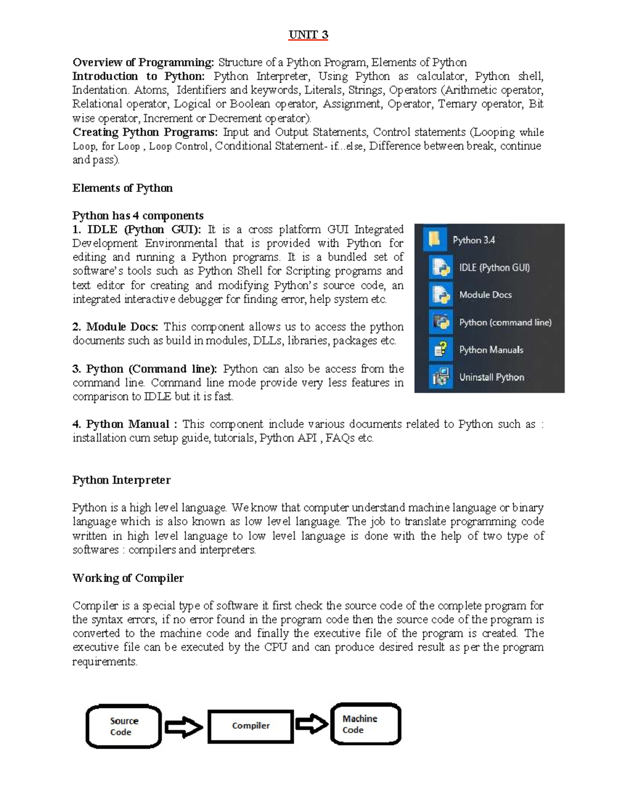 UNIT 3: Overview of Python Programming Concepts and Structures - Studocu