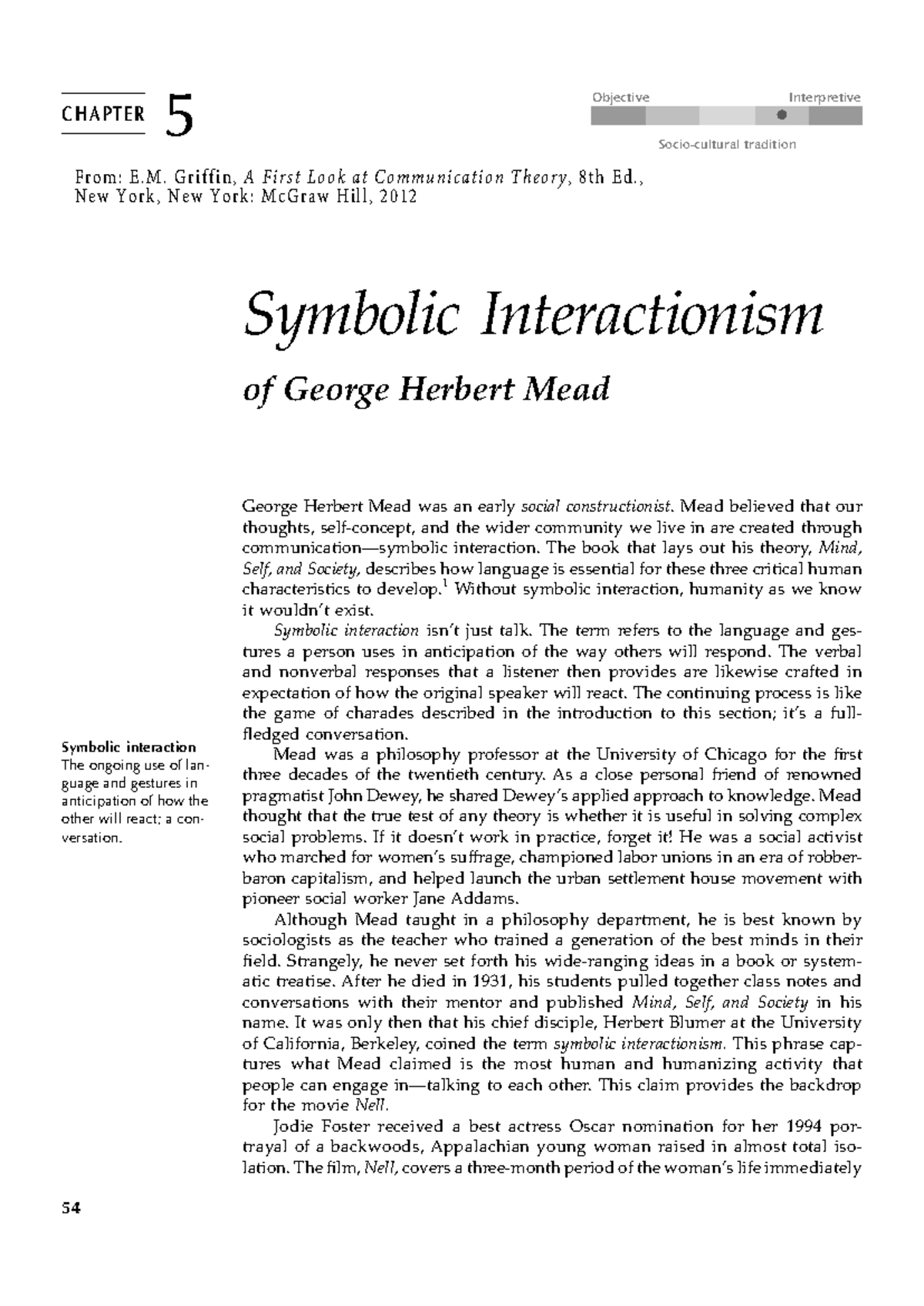 CHAPTER 5: SYMBOLIC INTERACTIONISM IN GEORGE MEAD'S WORK - Studocu