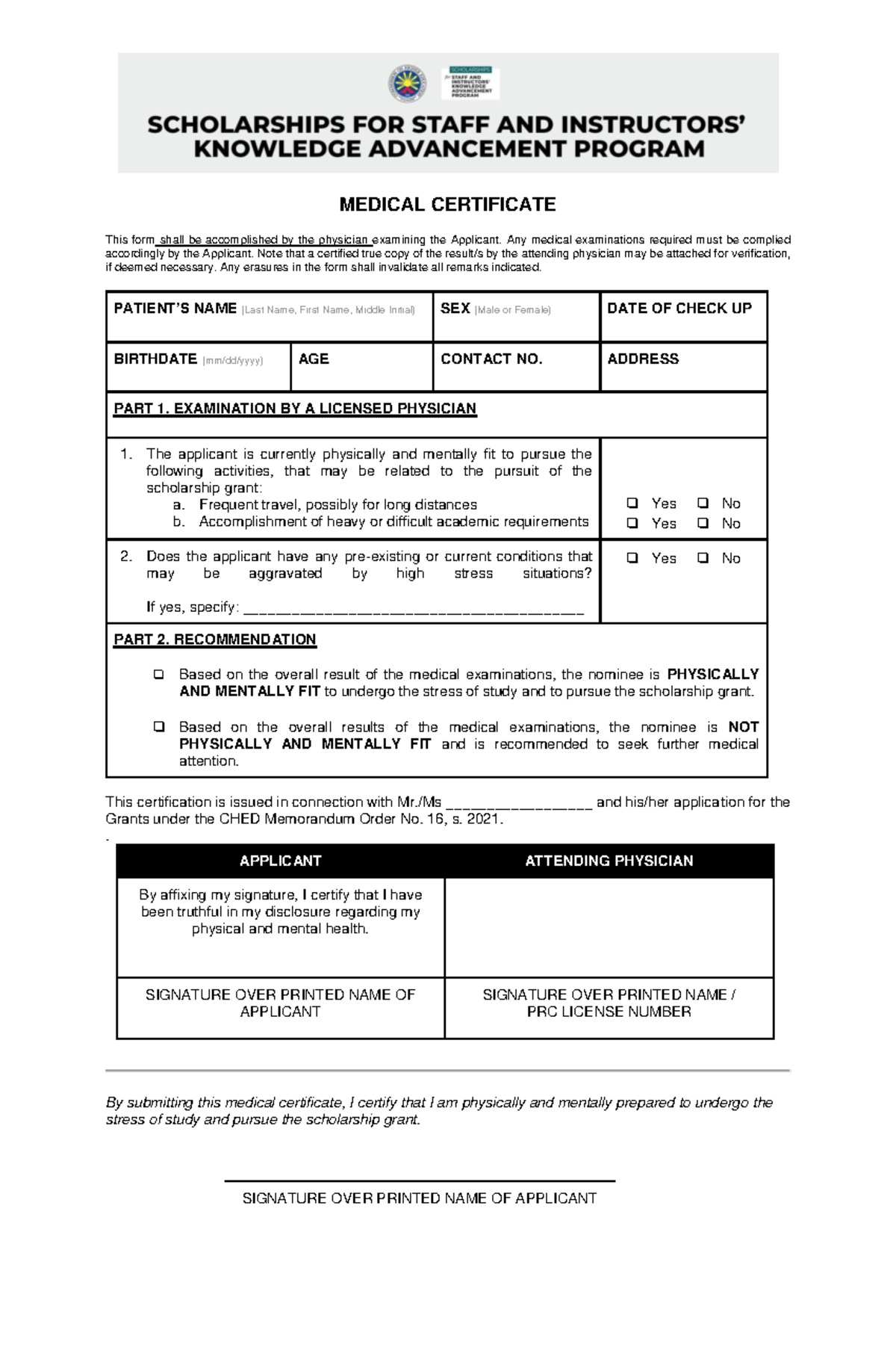 [FULL-TIME] Medical Certificate Template for Scholarship Applicants ...