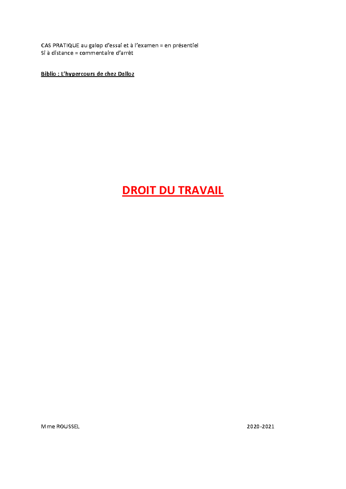 CM Droit du Travail - Cours Complet et Plan de Révision 2020 - Studocu