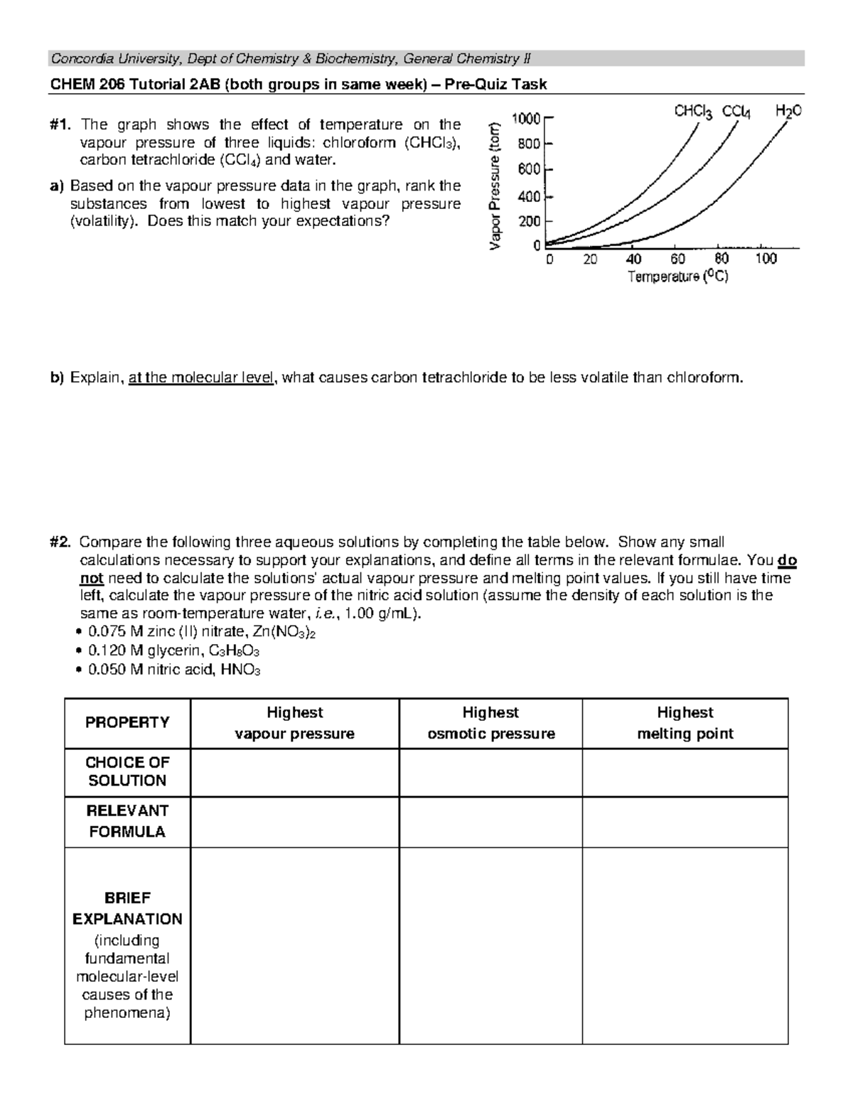 CHEM 206 W25 Tutorial 2AB: Vapour Pressure & Volatility Analysis - Studocu