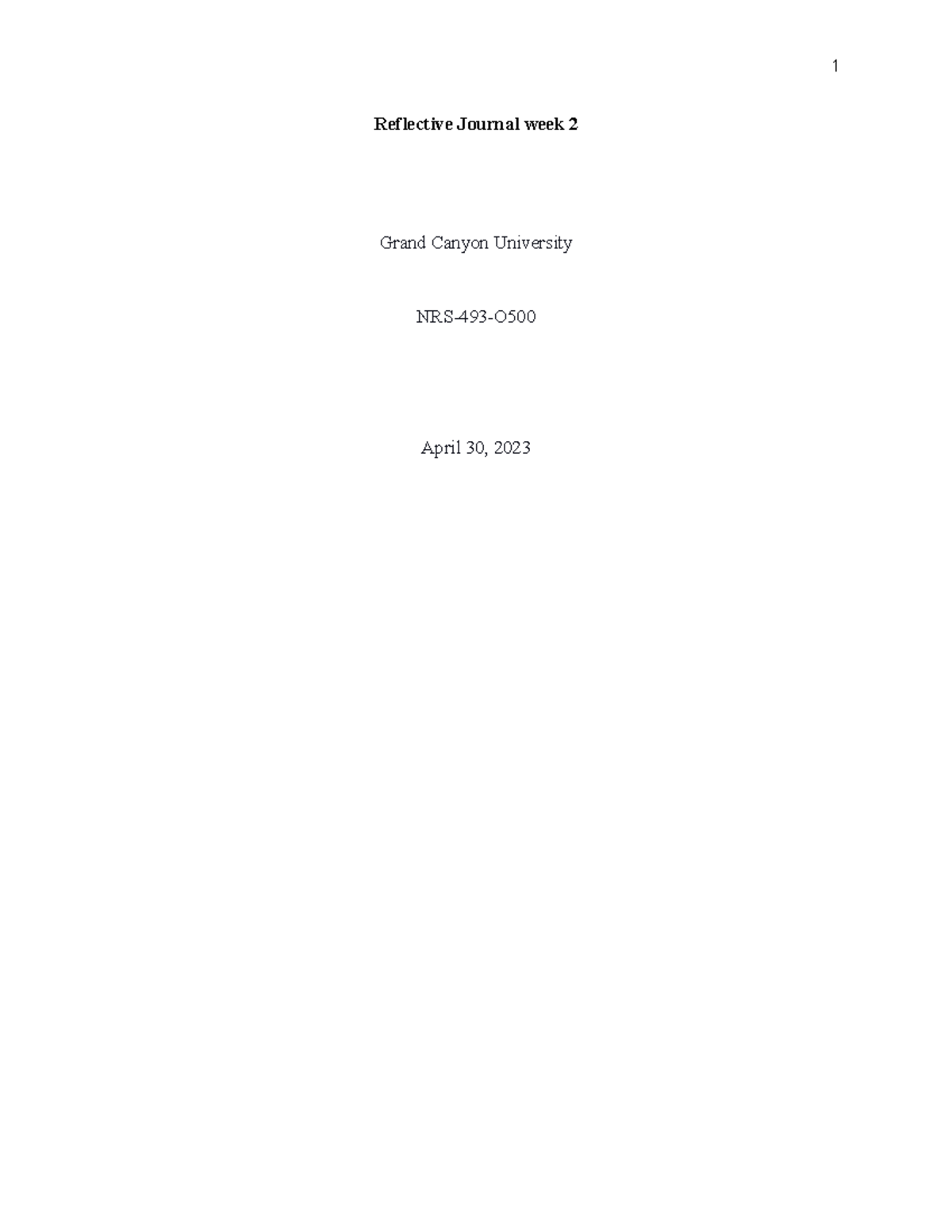 NRS-493-O Reflective Journal Week 2: Capstone Project Insights - Studocu