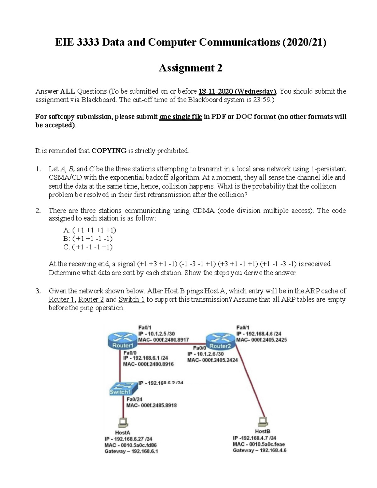 DCC2020s1-Assignment 2 - Wednesday Class - EIE 3333 Data and Computer ...