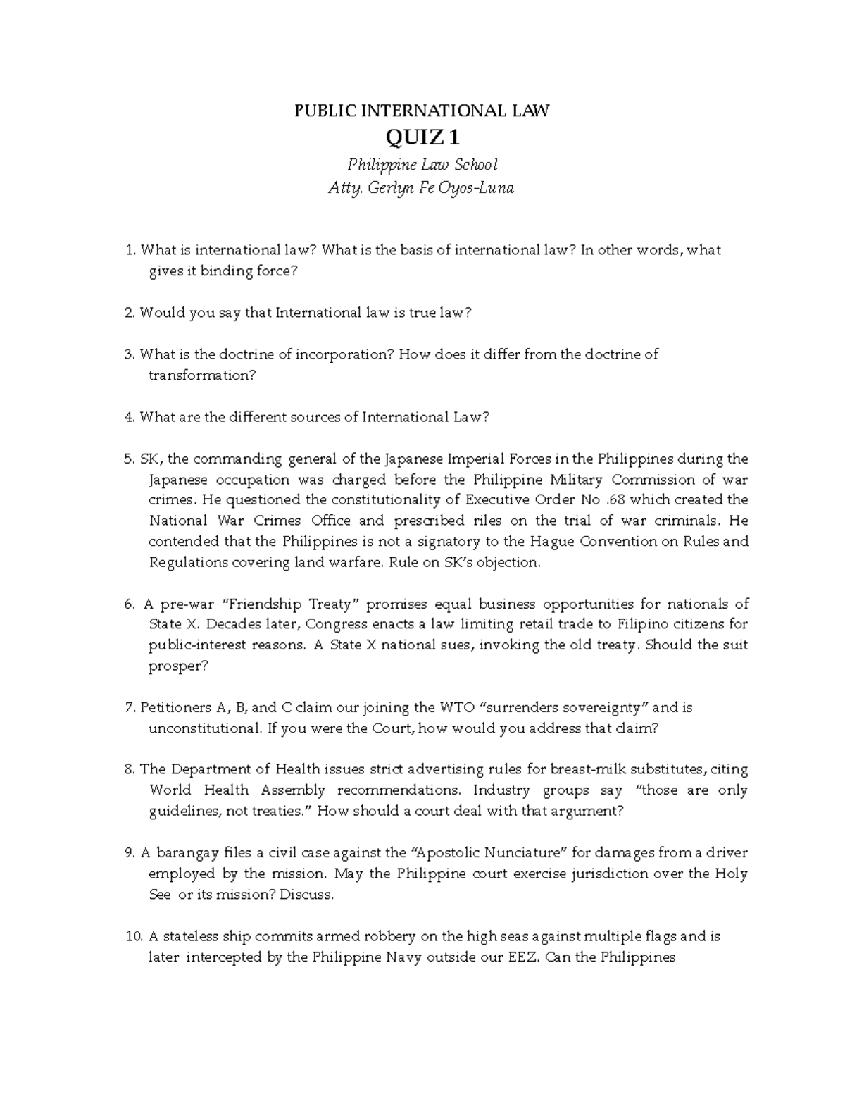 PIL QUIZ 1 - Key Concepts and Case Analyses - Studocu