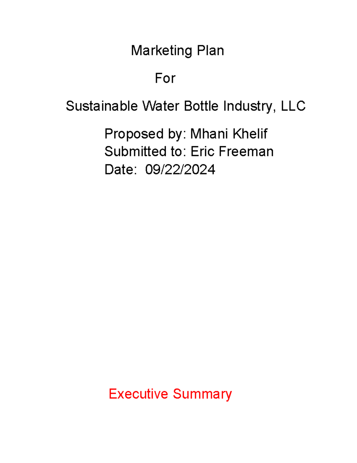 Marketing Plan for Sustainable Water Bottle Industry (SWB-101) - Studocu