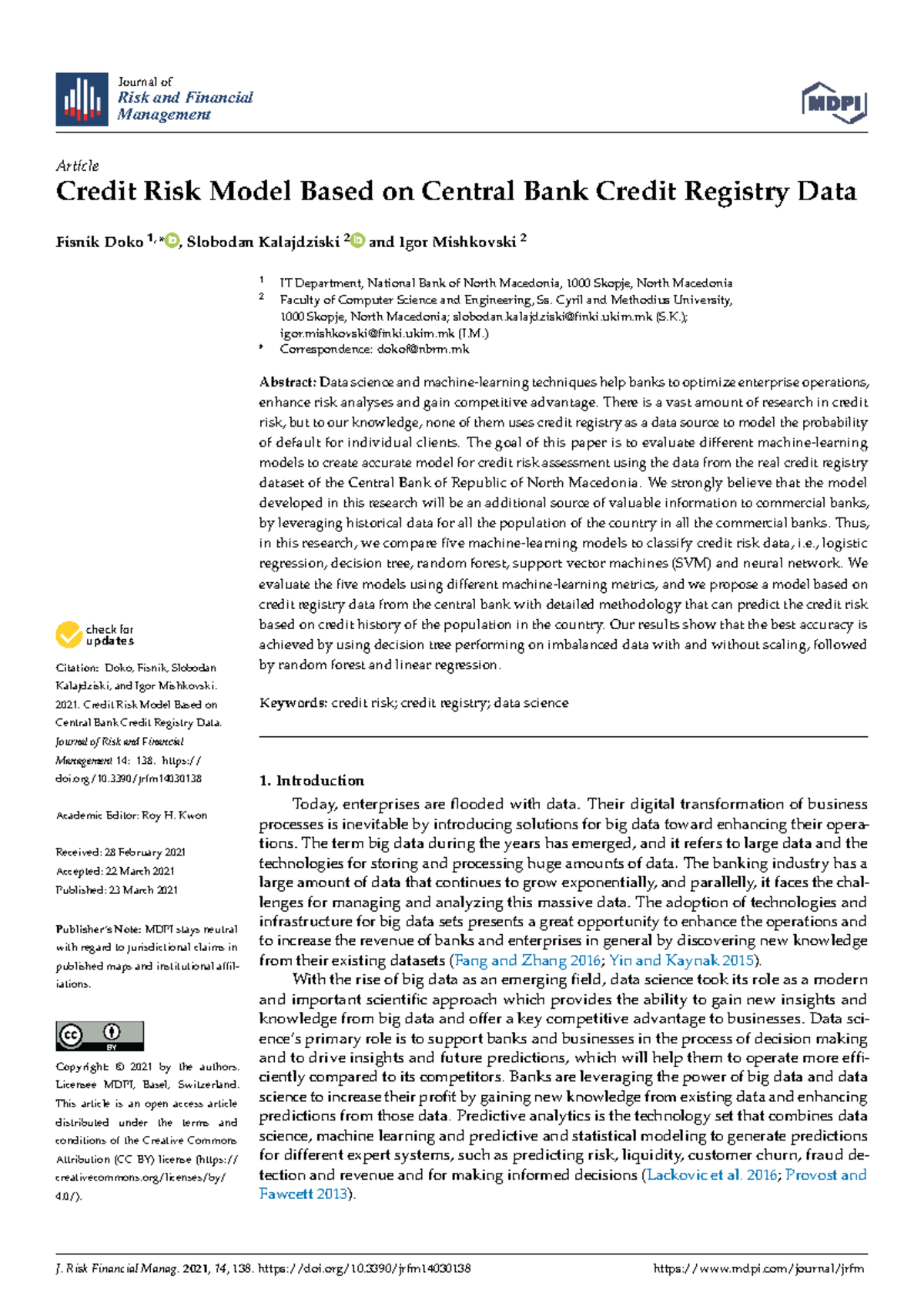 Credit risk model based on central bank registry data - Journal of Risk ...