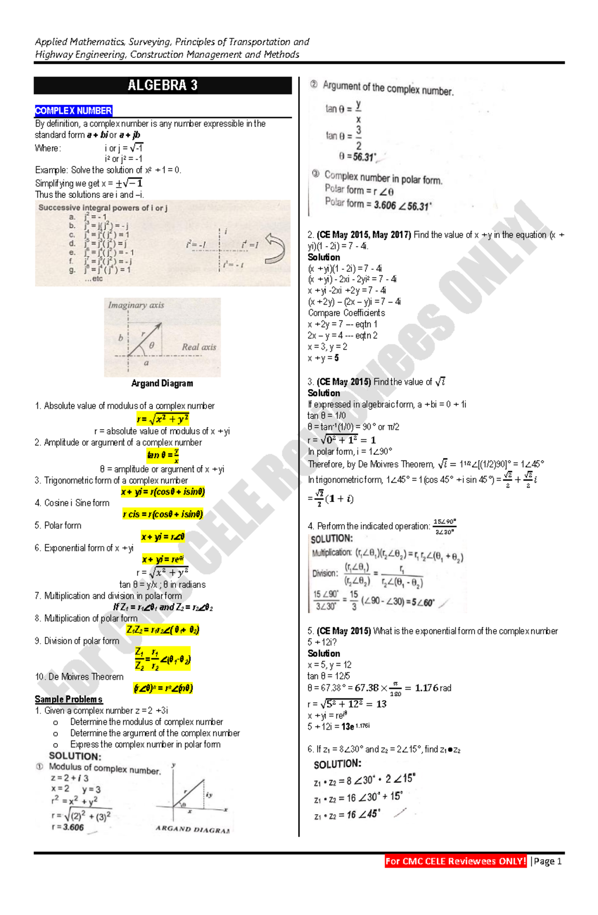 Algebra 3 - Complex Numbers and Their Applications in Engineering - Studocu