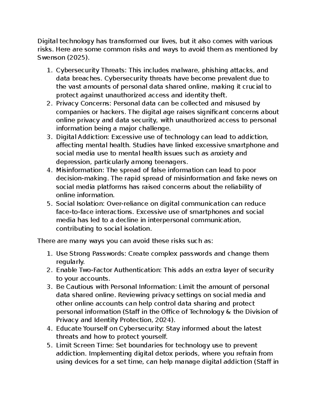 BIT-200 Topic 7 DQ 1 - Risks of Digital Technology and Mitigation ...