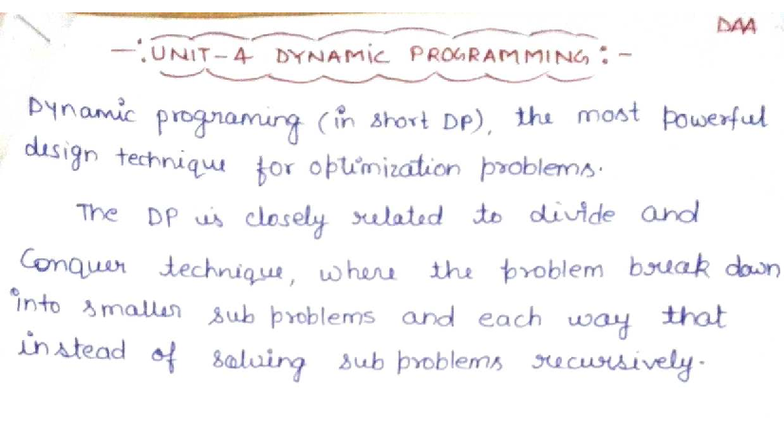 DAA 4 - Dynamic Programming & Backtracking Techniques Notes - Studocu