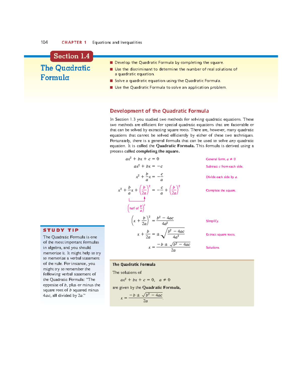 Math Ch1-3: Understanding the Quadratic Formula and Discriminant - Studocu