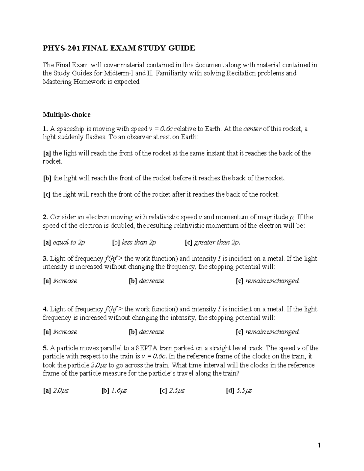 PHYS-201 Final Exam Study Guide: Key Concepts and Problems - Studocu