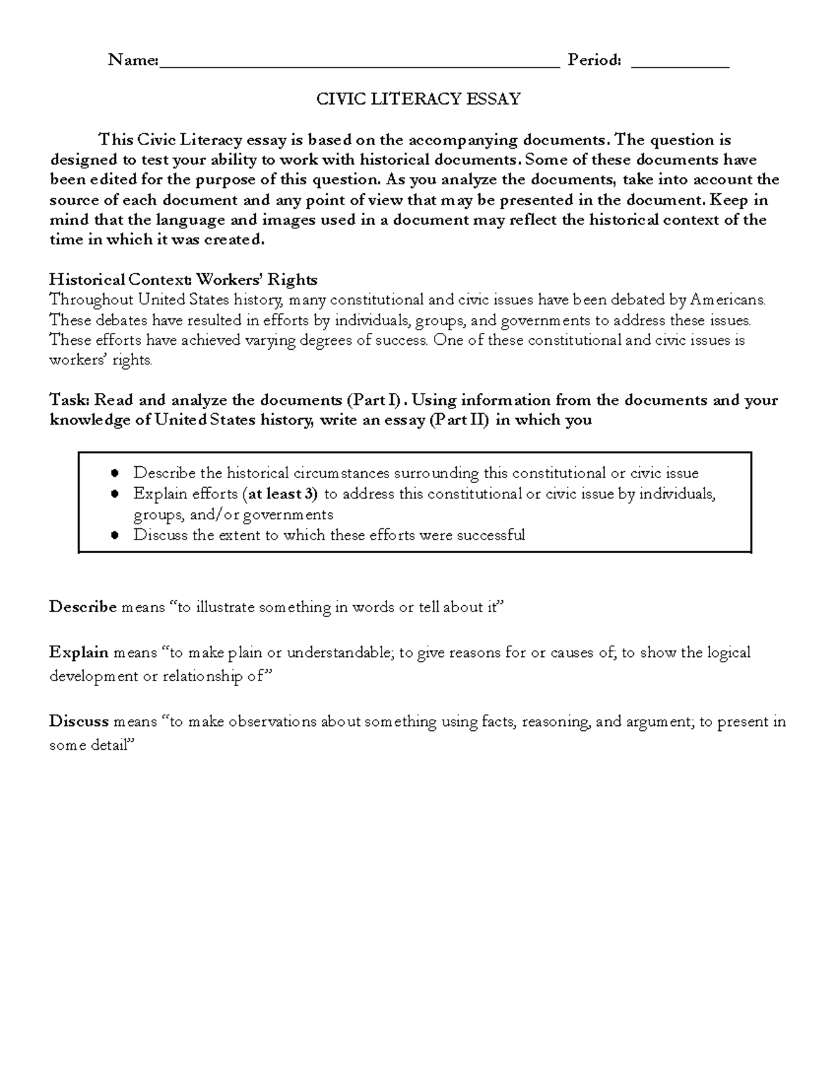 Unit 6: Civic Literacy - Workers' Rights Essay Analysis - Studocu