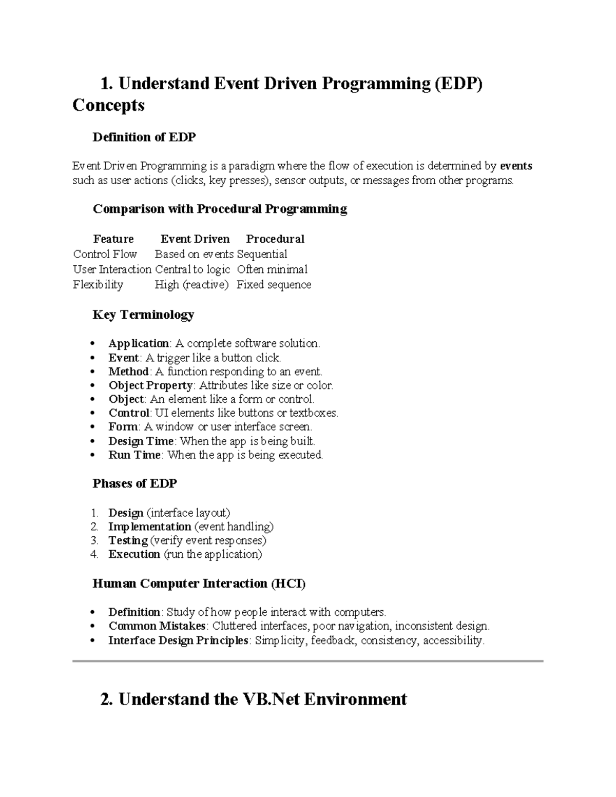 Event Driven Programming (EDP) Concepts & VB.Net Overview Notes - Studocu
