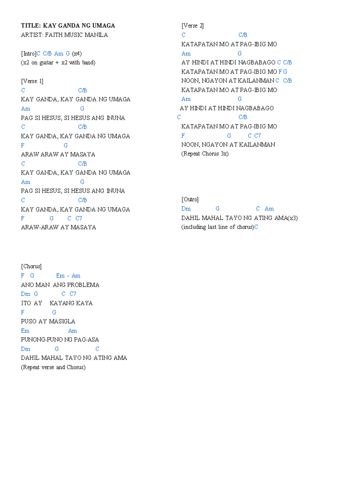 KAY GANDA - Lyrics and Chords by Faith Music Manila - Studocu