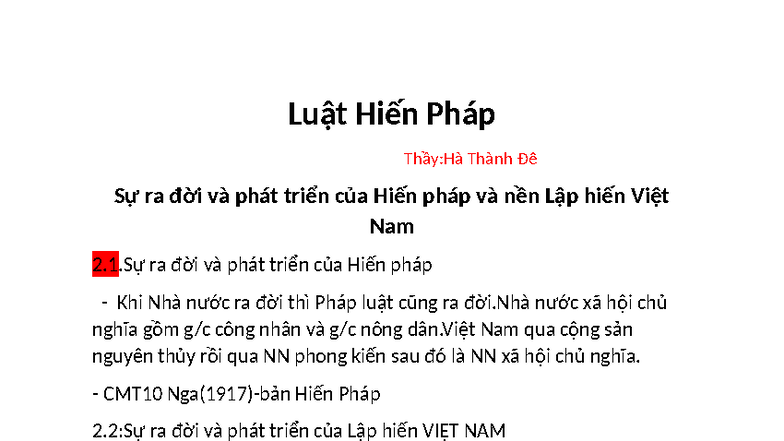 Luật Hiến Pháp: Sự Ra Đời và Phát Triển của Hiến Pháp Việt Nam - Studocu
