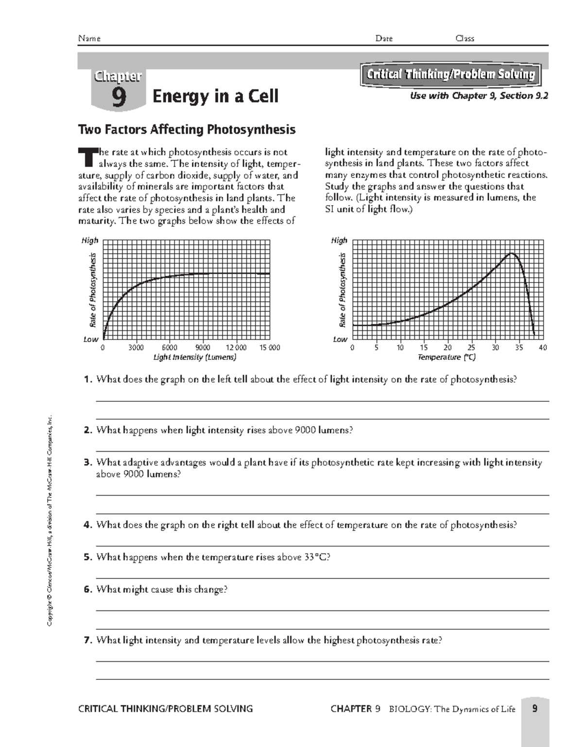 Photosynthesis factors - CRITICAL THINKING/PROBLEM SOLVING CHAPTER 9 ...