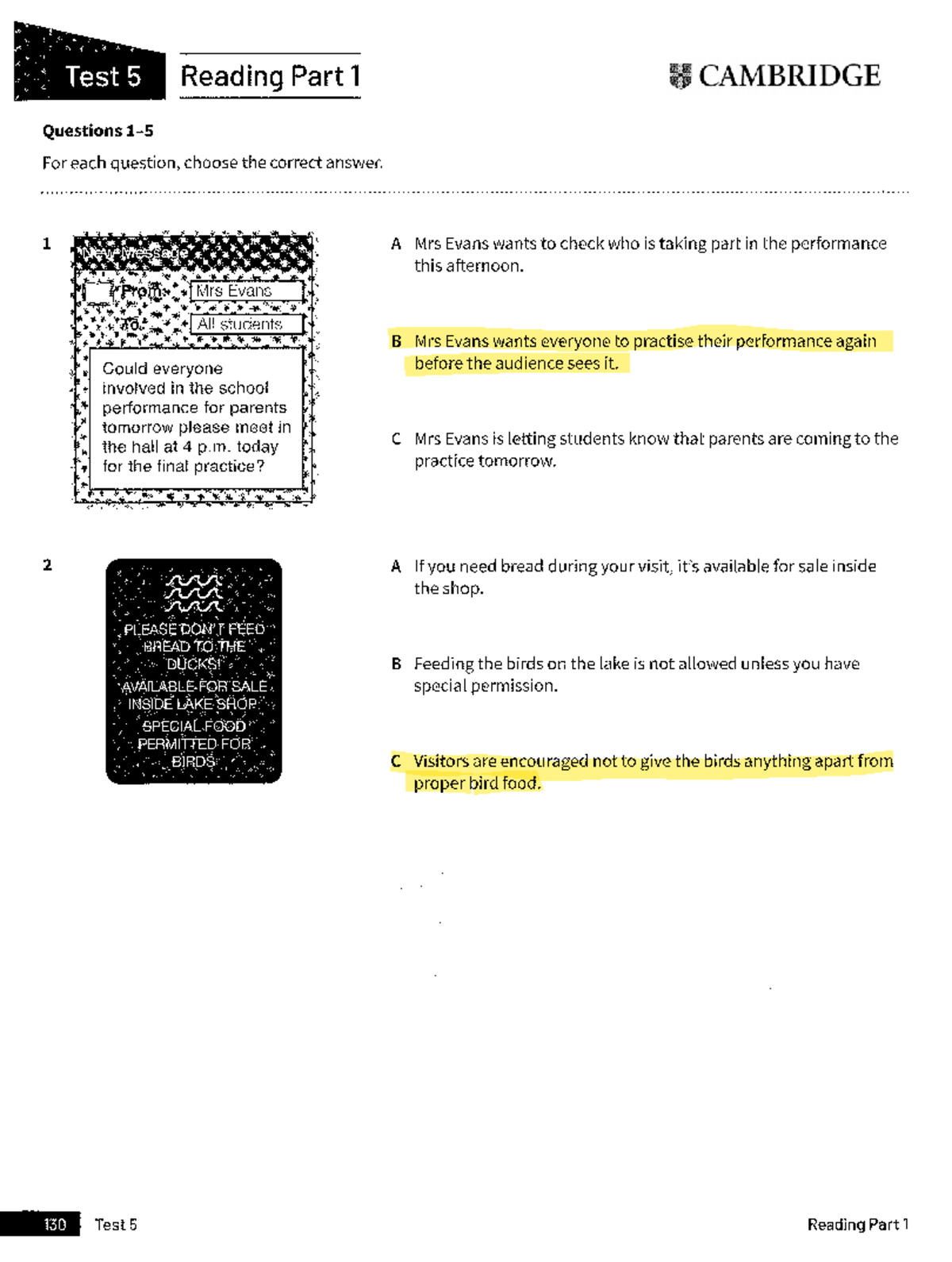Test 5 Reading Part 1 Review - Cambridge Questions and Answers - Studocu