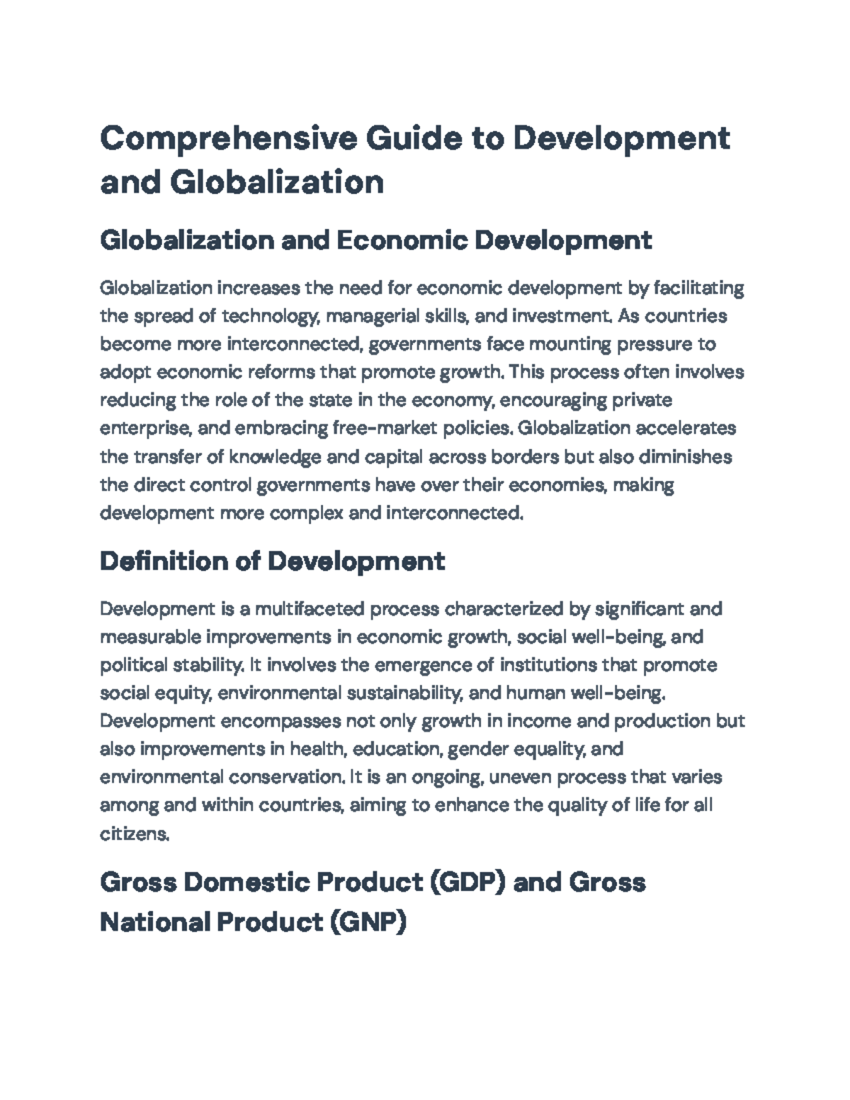 Comprehensive Overview of Development & Globalization Factors (DEV 101 ...