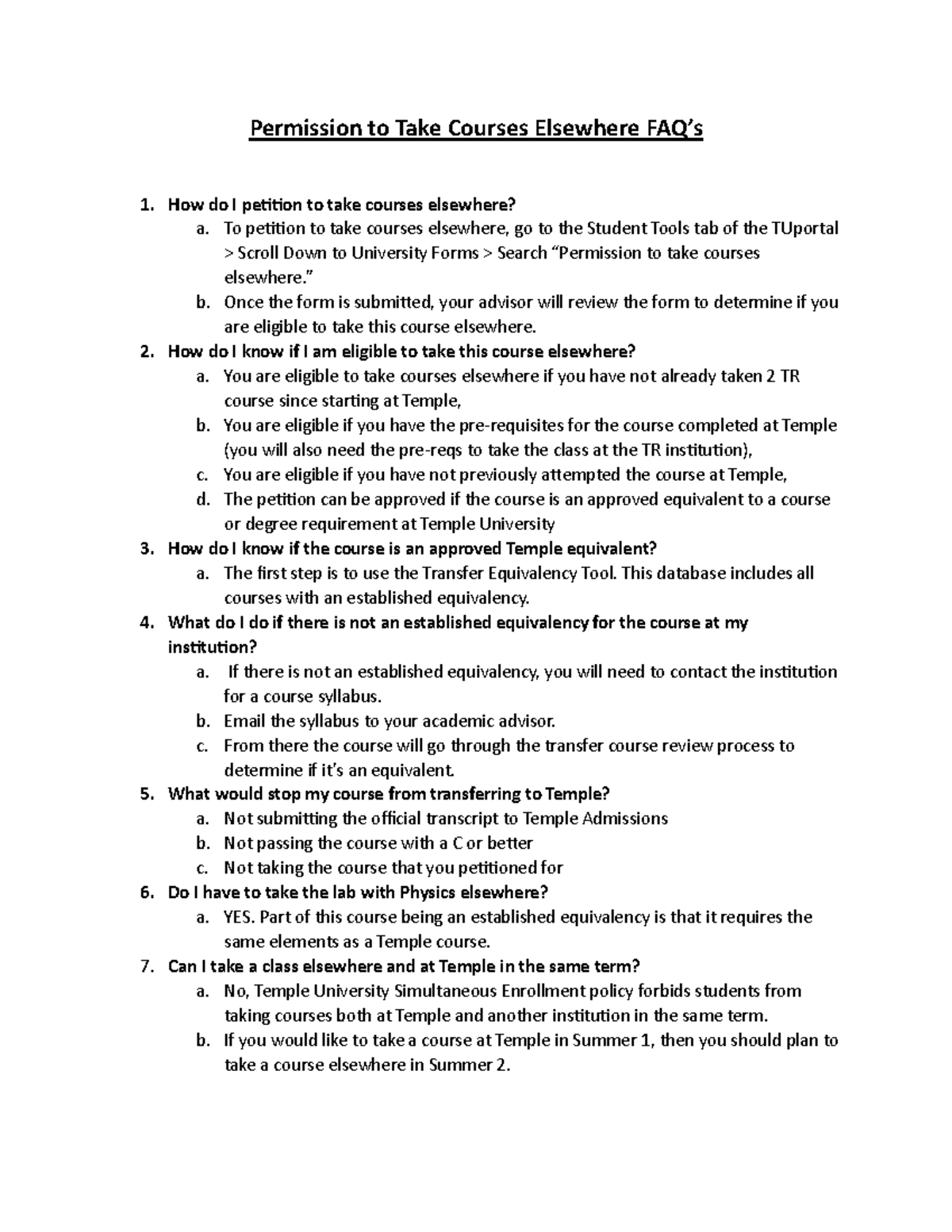 Pttce FAQs - n/a - Permission to Take Courses Elsewhere FAQ’s How do I ...