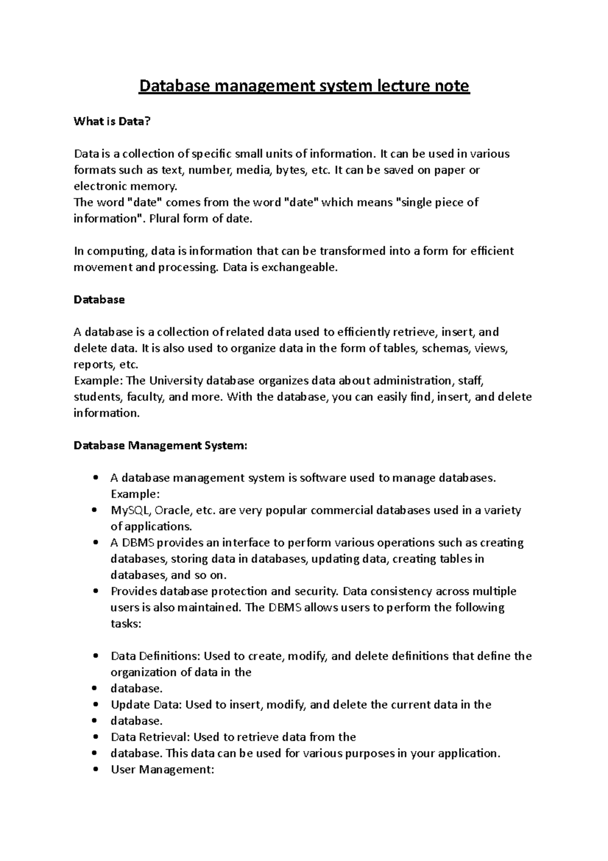 Database management system lecture note - It can be used in various ...