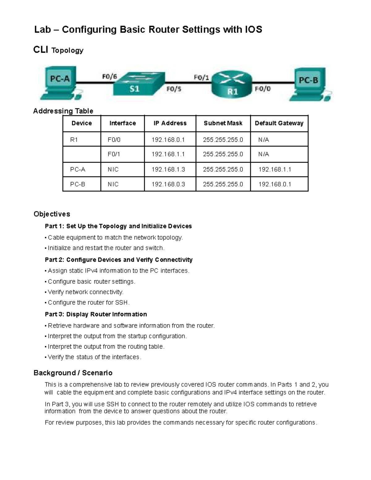 Lab 3: Configuring Basic Router Settings with IOS CLI - Studocu