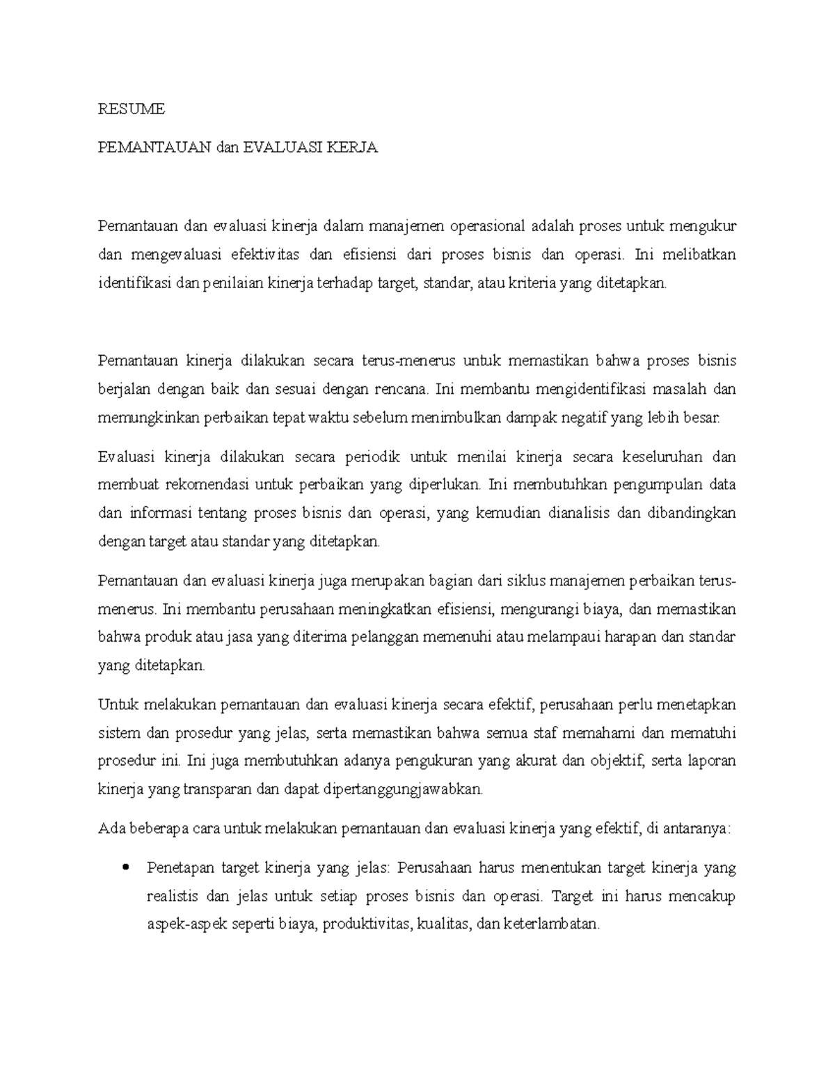 Manajemen Operasional - Pemantauan dan Evaluasi Kinerja - RESUME ...
