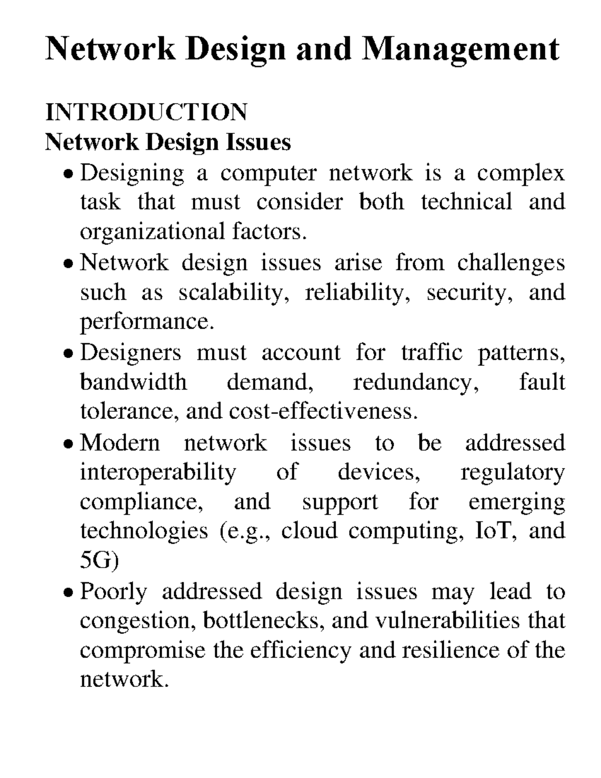Network Design and Management: Key Issues and Methodologies - Studocu
