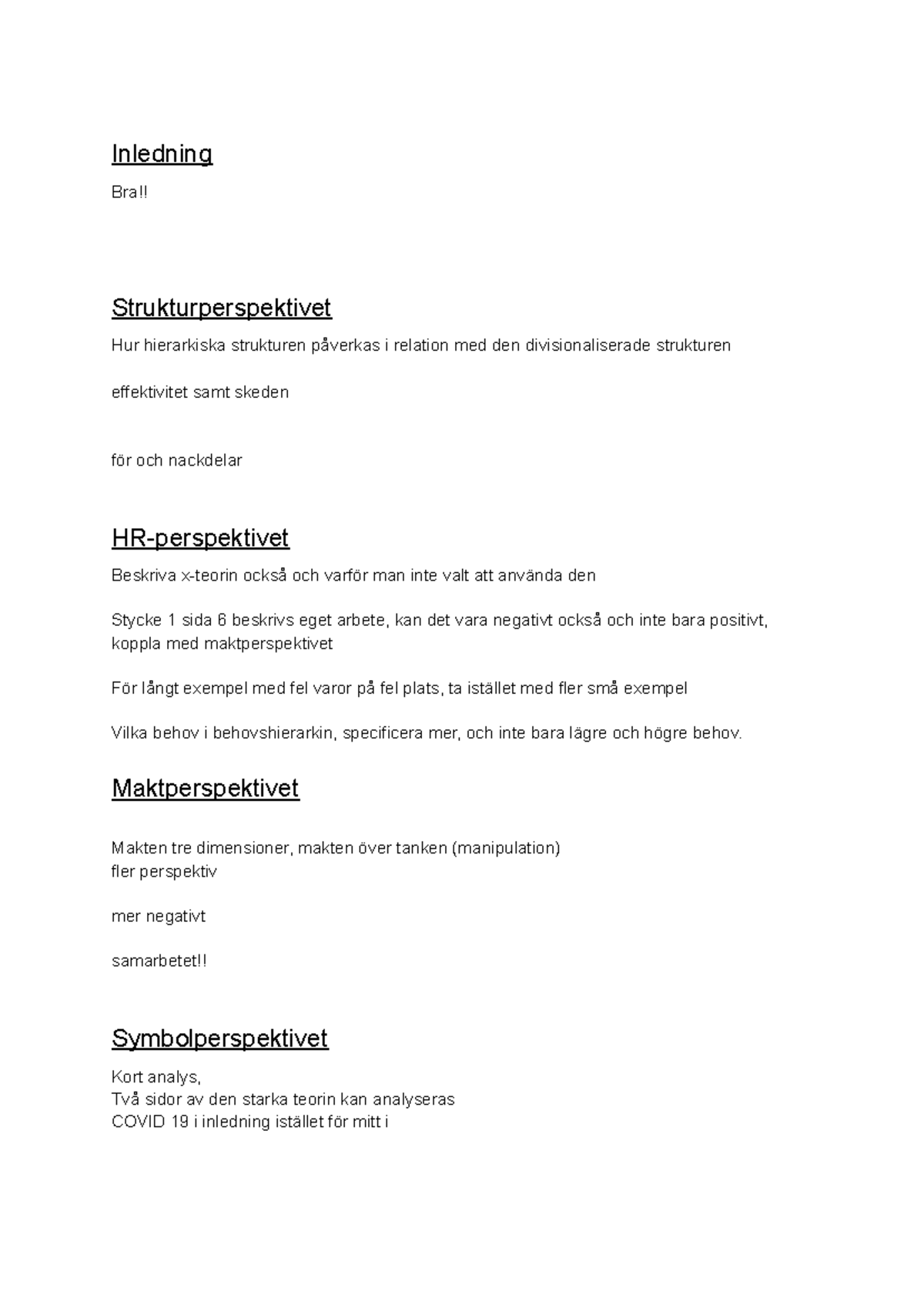 Komplettering - Seminarium: Struktur- och Maktperspektiv Analys - Studocu