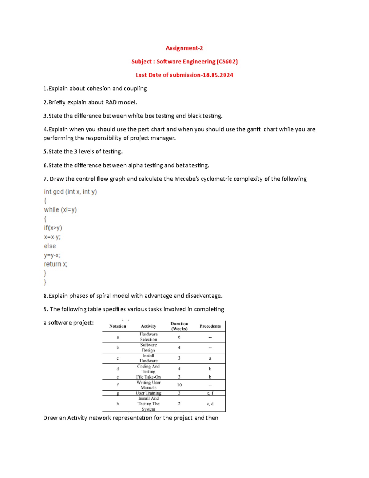 Software Engineering (CS602) Assignment 2: Key Concepts & Models - Studocu