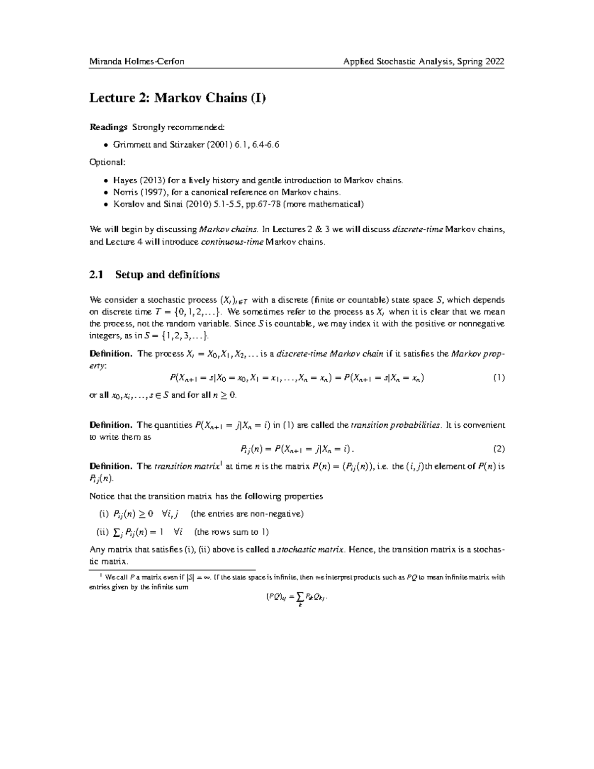 Miranda Applied Stochastic Analysis, Spring 2022 Lecture 2 ...