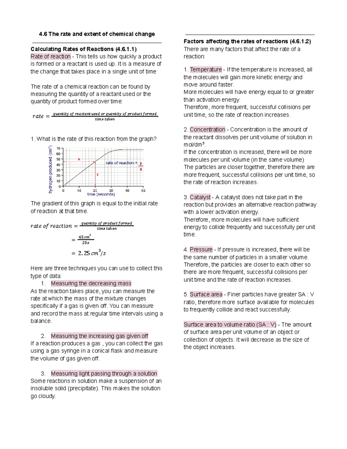 4.6 Chemical Change Rates and Influencing Factors Explained - Studocu