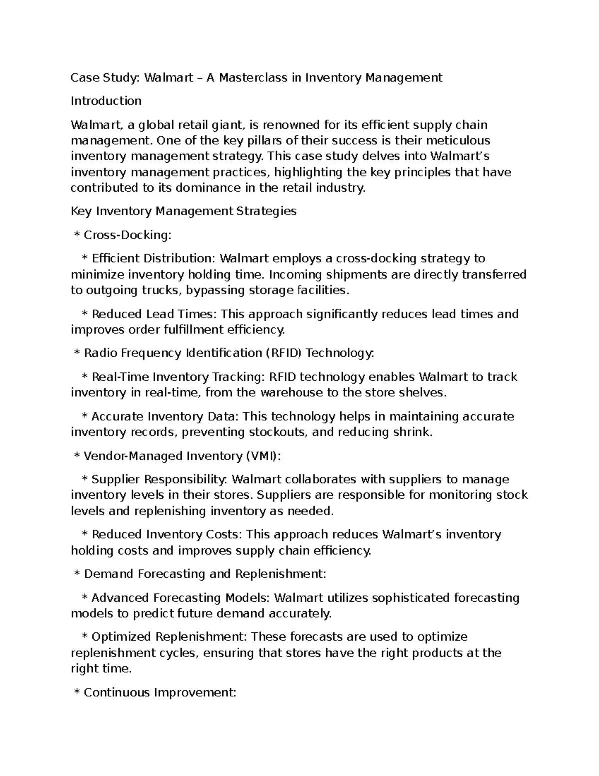 Case Study: Walmart's Superior Inventory Management Strategies - Studocu
