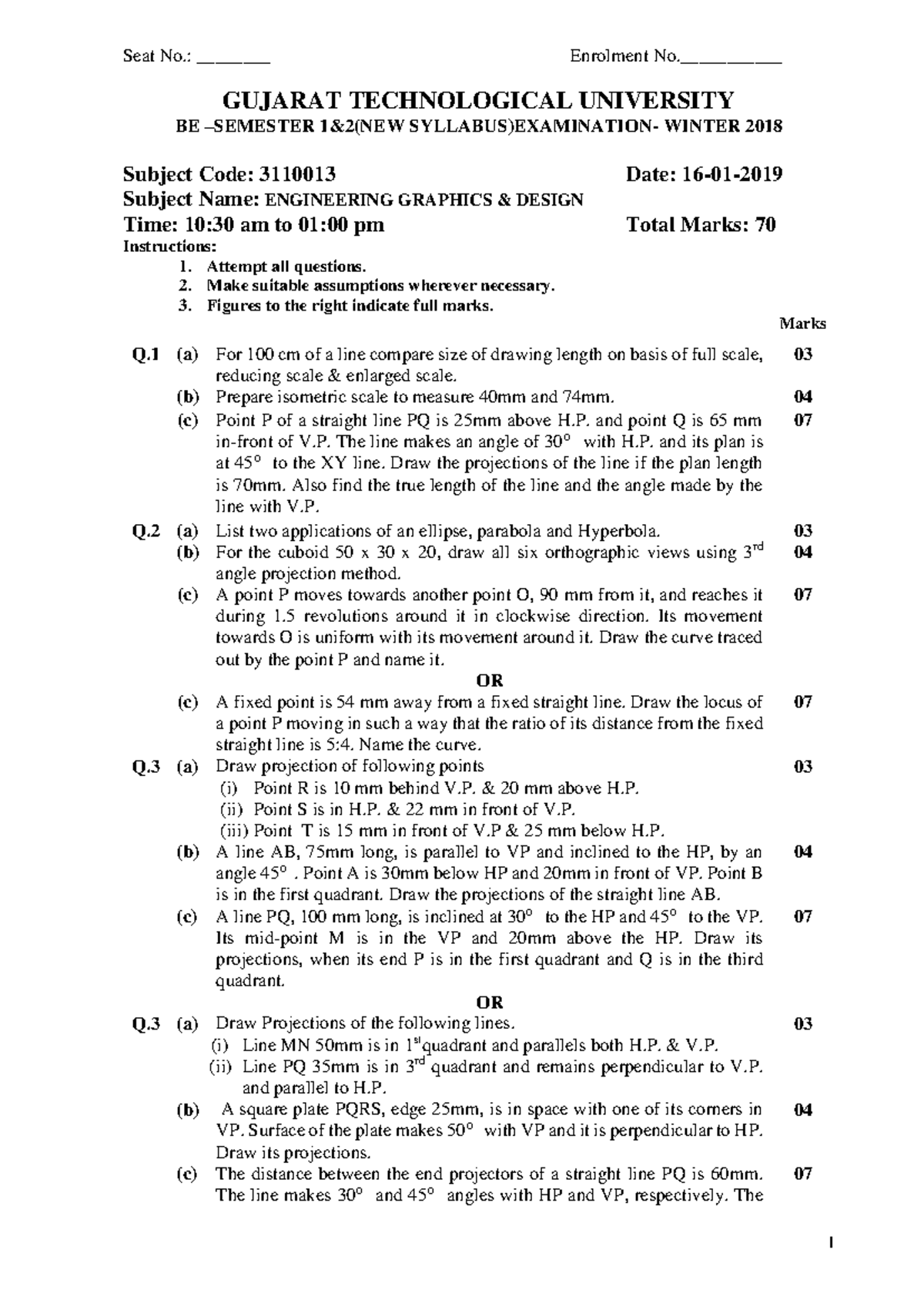 Engineering Graphics & Design Exam Paper EGD-2018 - Studocu