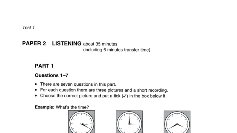 Test 1 & 2 Listening and Reading Practice (PET) - Studocu