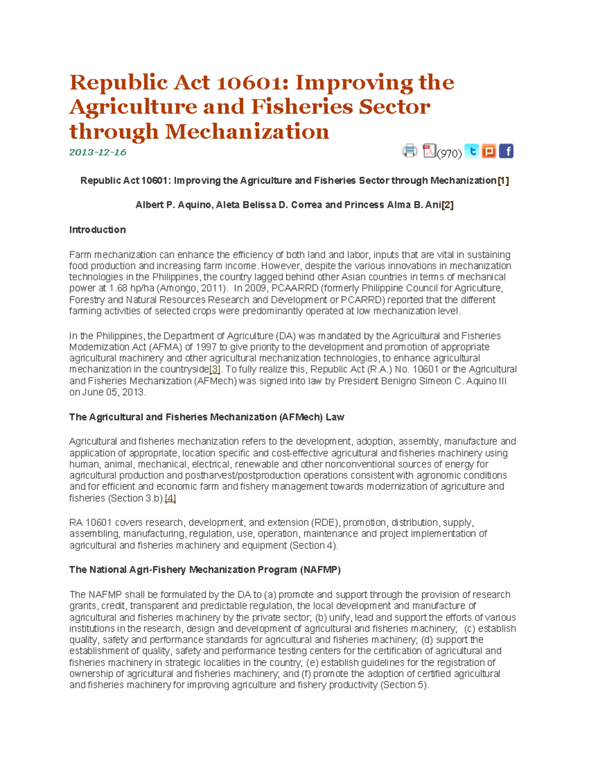 Republic Act 10601: Enhancing Agri-Fishery Mechanization in the PH ...