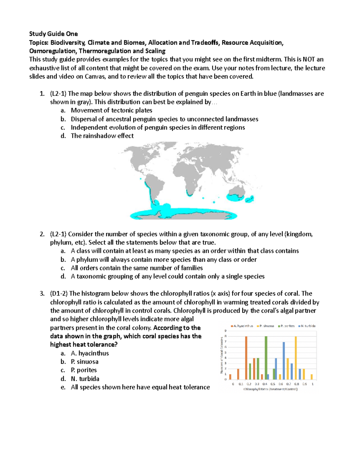 Study Guide: Biodiversity, Climate, and Ecological Principles (Midterm ...