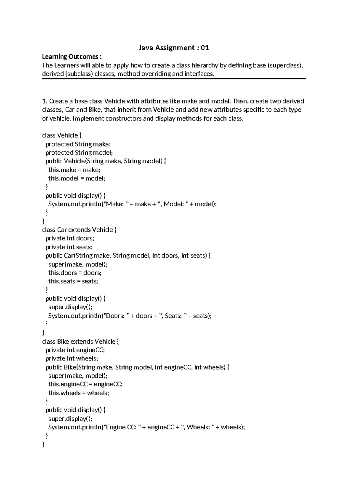 Java Assignment 01: Class Hierarchy & Interface Implementation - Studocu