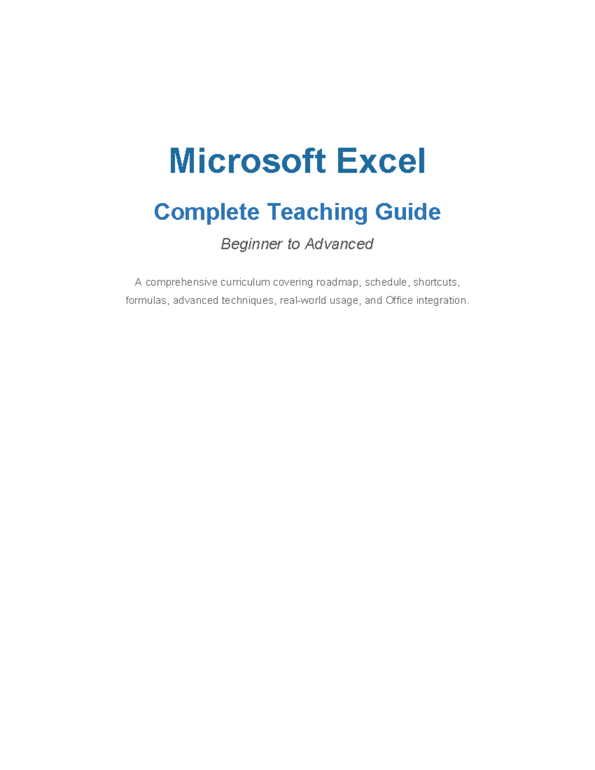 Excel Teaching Guide: From Beginner to Advanced Techniques - Studocu
