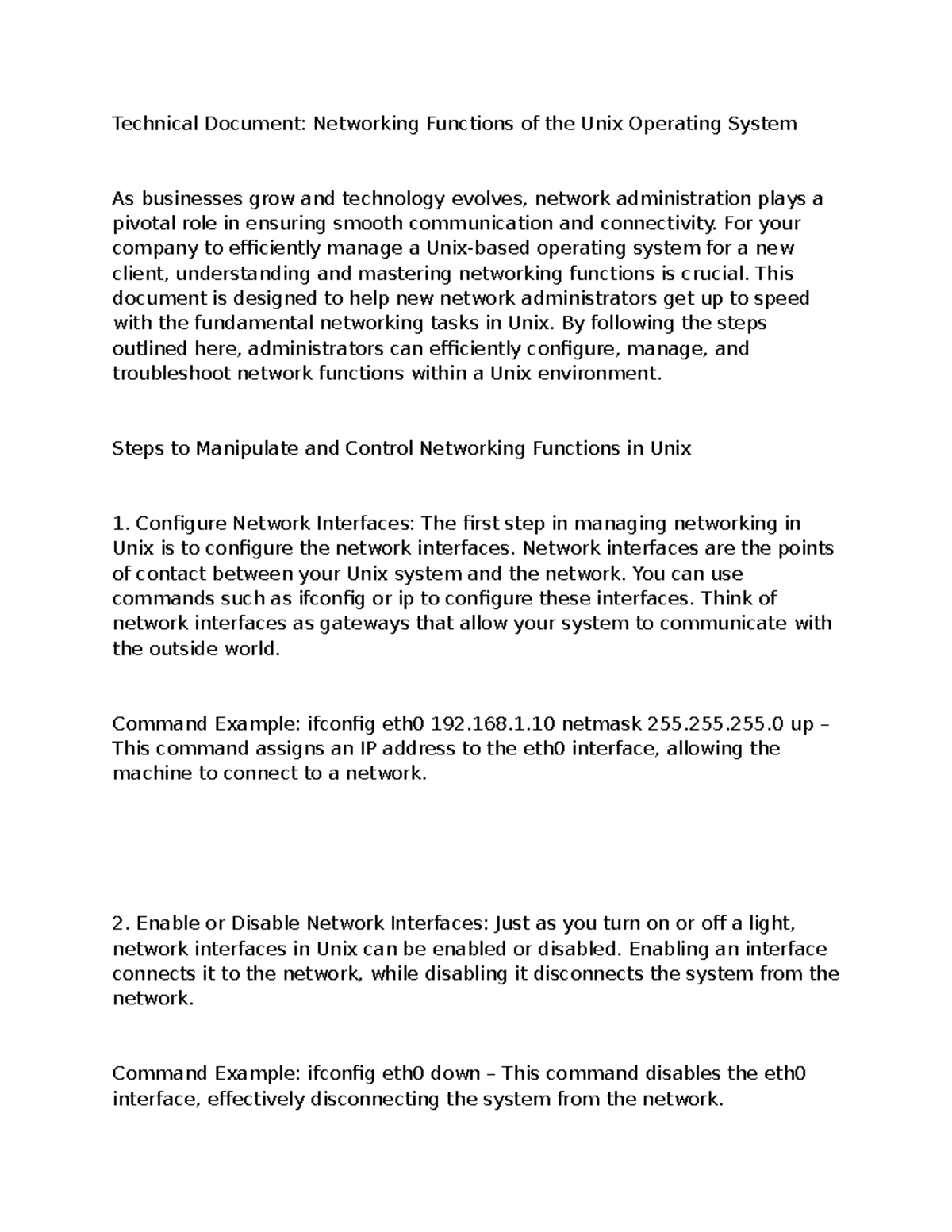 Cs3307 wa u 7 - Assignment - Technical Document: Networking Functions ...